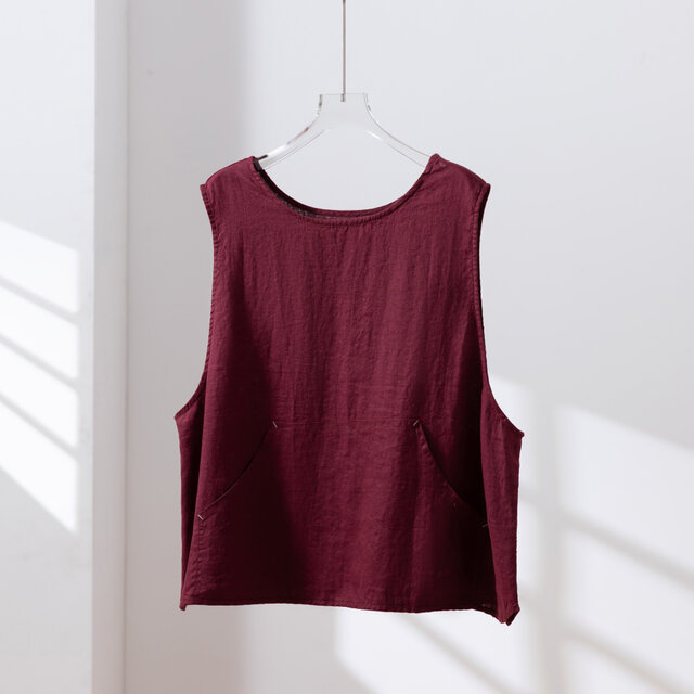 ★サンプルセール 1点のみ★年中着回し可能 前後2wayベスト リネンベスト リネン 100％ レッド（05） | iichi 日々の暮らしを心地よくするハンドメイドやアンティークのマーケットプレイス