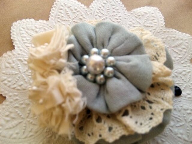 水色のコラージュレースのパッチン止め | iichi ハンドメイド・クラフト作品・手仕事品の通販