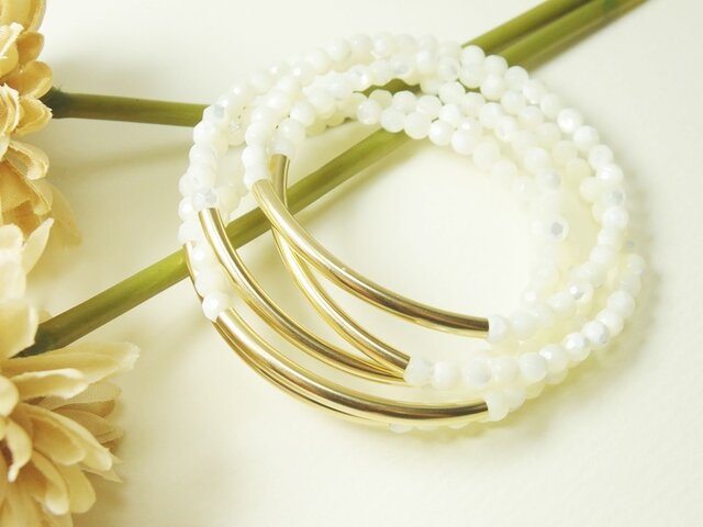 *B35* 天然石マザーオブパール☆14kgfチューブブレスレット（5本セット） | iichi ハンドメイド・クラフト作品・手仕事品の通販