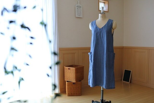 99cm丈Aラインワンピース／コットンシャンブレー | iichi ハンドメイド・クラフト作品・手仕事品の通販