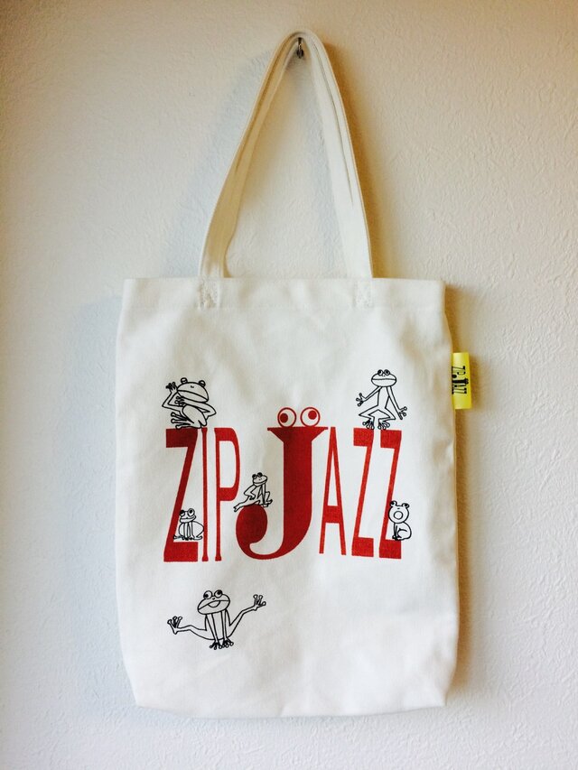 tote bag＊frog ホワイト-2 | ZIP JAZZ LABO | ハンドメイド通販 iichi（いいち）