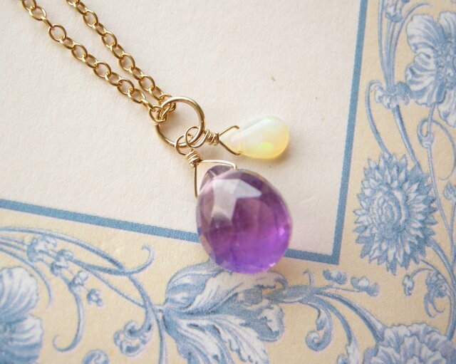 14kgf アメジスト＆オパール ツイン ネックレス 天然石 | iichi ハンドメイド・アンティーク・食品・ギフト・手作り