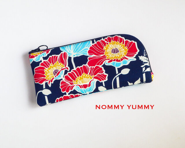L字ファスナー長財布 Pristine Poppy ネイビー ＊237＊ | iichi ハンドメイド・クラフト作品・手仕事品の通販
