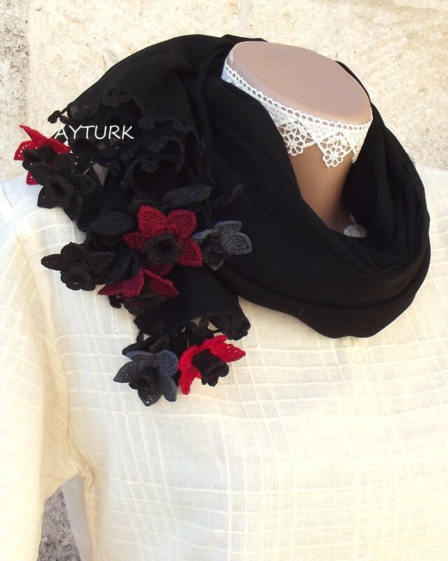 【再販】立体レース 花のコットンストール ブラック | AYTURK／アイトゥルク | ハンドメイド通販 iichi（いいち）