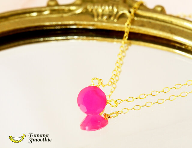 一粒でビビット注目♪ フューシャピンクカルセドニー ブリリアントカット 14kgf 一粒ネックレス | iichi ハンドメイド・クラフト作品 ...