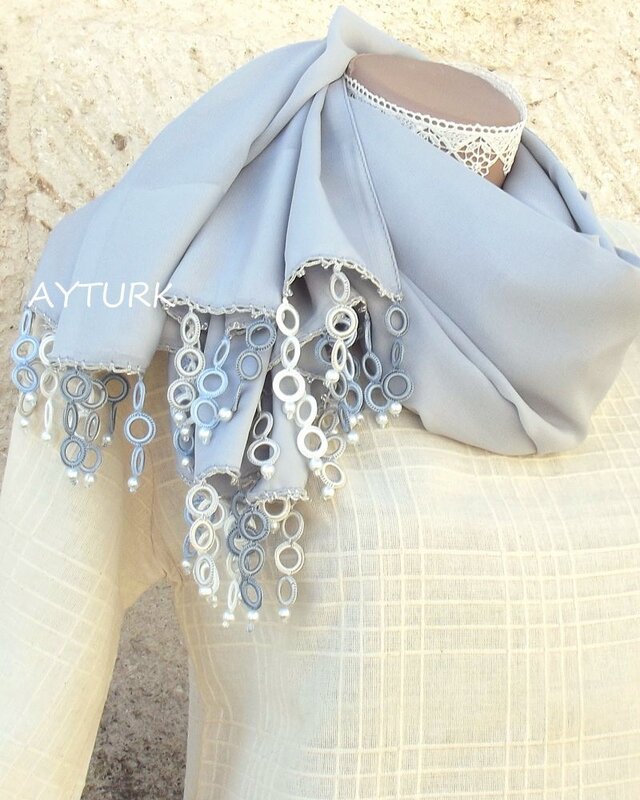 レースの花付き シルキーコットンストール「リング／2辺」ライトグレー | AYTURK／アイトゥルク | ハンドメイド通販 iichi（いいち）