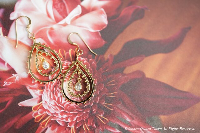 【14KGF】Earrings,Exotic Double Teardrops | iichi ハンドメイド・クラフト作品・手仕事品の通販
