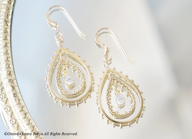 【14KGF】Earrings,Exotic Double Teardrops | iichi ハンドメイド・クラフト作品・手仕事品の通販