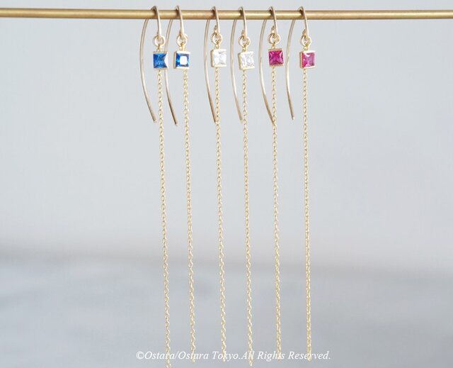 【14KGF/Siver925/Tiny】Leaf Hook Earrings,CZ Square | iichi ハンドメイド・アンティーク・食品・ギフト・手作り