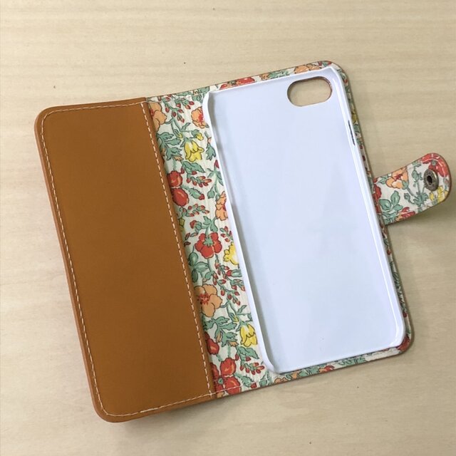 牛本革とリバティープリントのiphone6・6S・7・8・X 専用ケース キャメル | iichi ハンドメイド・クラフト作品・手仕事品の通販