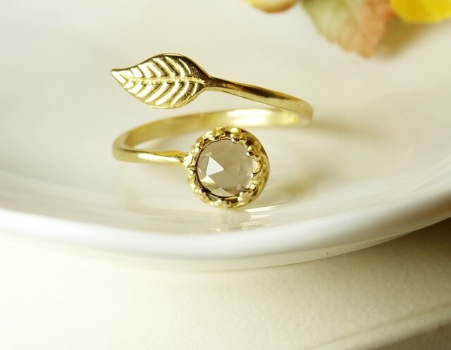 *R40*宝石質スモーキークォーツAAA（ローズカット）★クラウン＆リーフリング | iichi ハンドメイド・クラフト作品・手仕事品の通販