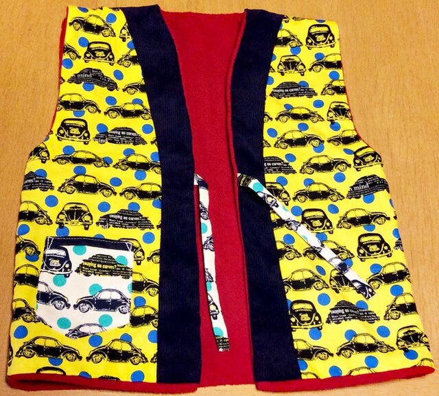 4-5才用ちゃんちゃんこ・和風ベスト黄白、洗えるよ！ kids japanese washable best | iichi ハンドメイド・クラフト作品・手仕事品の通販