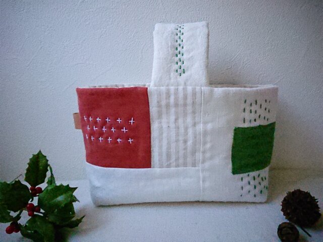 リネンパッチのminiバスケット "noel 2018 " | iichi ハンドメイド・クラフト作品・手仕事品の通販