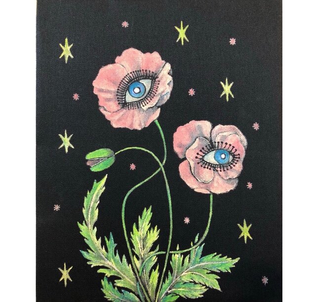 星月猫★アート「みつめるひなげし」絵画 F3 木製パネル貼り27.3cmx22cm 厚み2㎝ 「001」 | iichi ハンドメイド・クラフト作品・手仕事品の通販