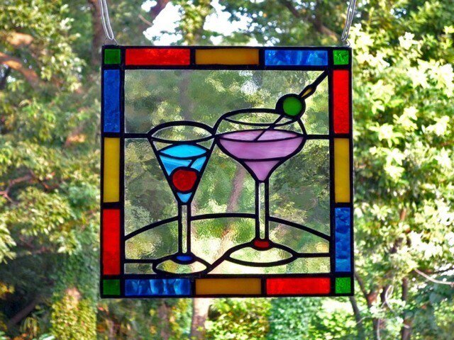 ステンドグラス ミニパネル カクテル 15cm | iichi 日々の暮らしを心地よくするハンドメイドやアンティークのマーケットプレイス