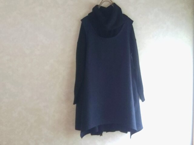 オーダー受付 新作 送料無料 くったりリネン100 ネイビー色 変形エプロンチュニック L～2L | iichi ハンドメイド・クラフト作品・手仕事品の通販