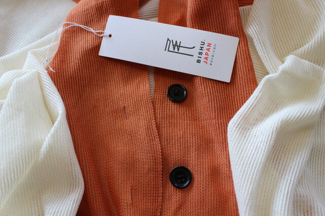 インポートコットン100％2Wayボレロ ホワイト/オレンジ＊尾州編み | iichi ハンドメイド・クラフト作品・手仕事品の通販