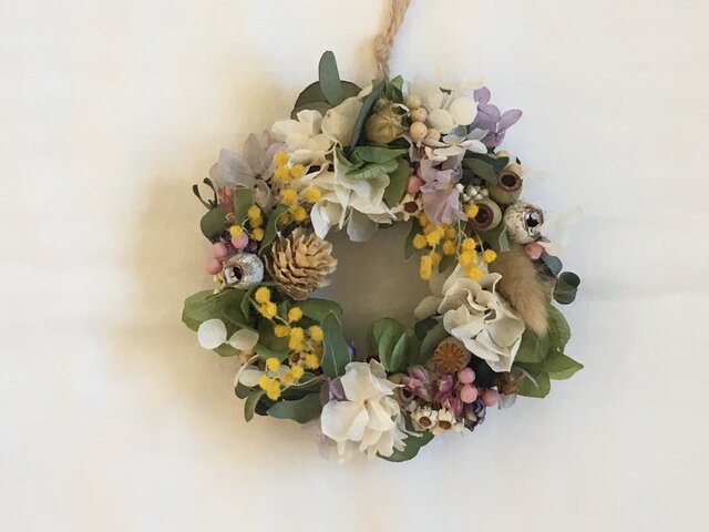 ミモザ・紫陽花・ユーカリのリース | yorisou. | ハンドメイド通販 iichi（いいち）