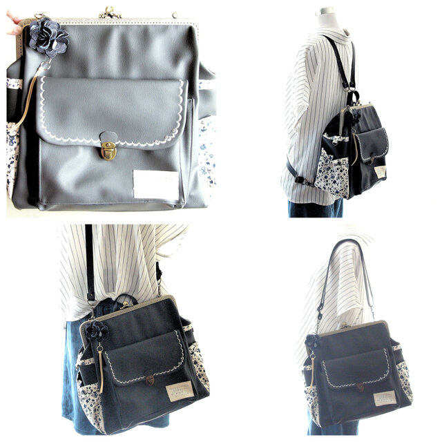 カラーで選ぶ左ファスナー＆背中ポケット付き3WAYBIGリュック ブラック | iichi ハンドメイド・クラフト作品・手仕事品の通販