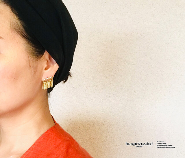 Diamond pattern chain fringe pierce gold | ラフンタンブル | ハンドメイド通販 iichi（いいち）