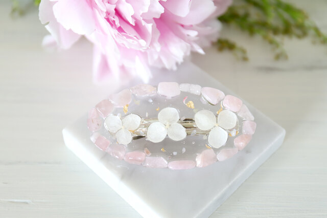 flow on the water（バレッタ）-ローズクォーツ- #500 | iichi ハンドメイド・クラフト作品・手仕事品の通販