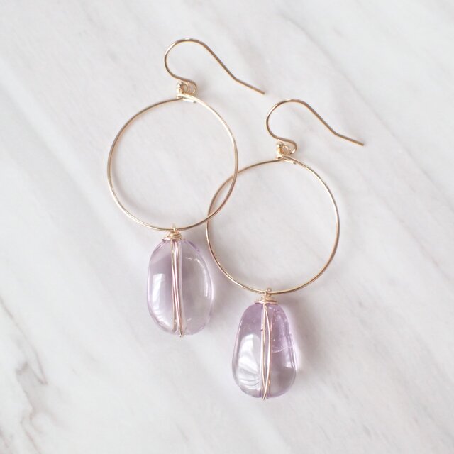 K14GF amethyst dew drop hoop pierce | Otium Jewelry | ハンドメイド通販 iichi（いいち）