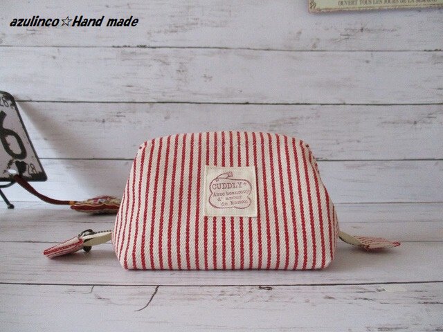 ワイヤー入りポーチ・化粧ポーチ・ヒッコリー生地・シンプル・小サイズ | azulinco | ハンドメイド通販 iichi（いいち）