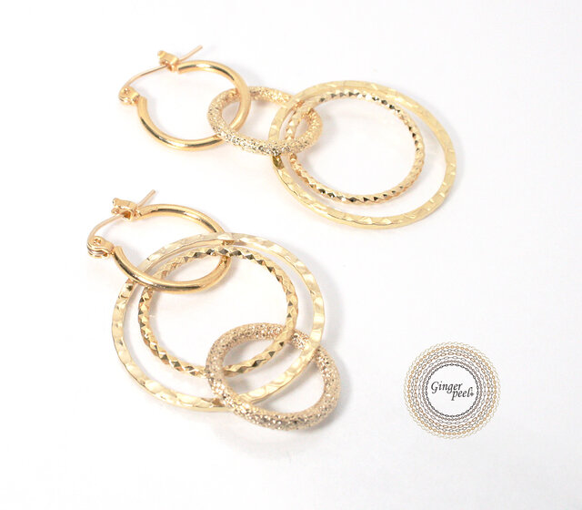 14kgfピアス[Triple rings/GOLD] | Ginger peel | ハンドメイド通販 iichi（いいち）