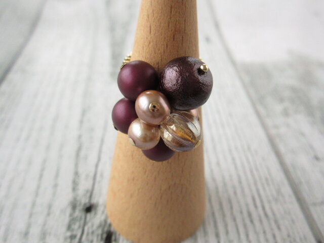SALE Ring コットンパール ボルドー（K0841) | iichi ハンドメイド・クラフト作品・手仕事品の通販