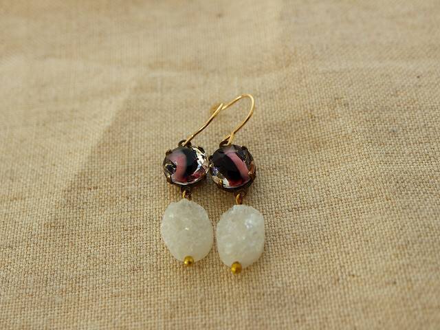 ドゥルージー＊ヴィンテージガラス＊14kgfピアス＊no．354 | iichi 日々の暮らしを心地よくするハンドメイドやアンティークのマーケットプレイス