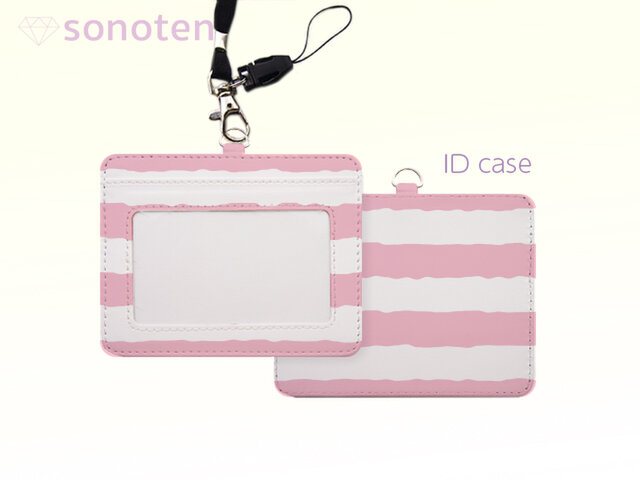 IDカードホルダー ボーダー ピンク 【受注生産】 #125-id | iichi ハンドメイド・クラフト作品・手仕事品の通販