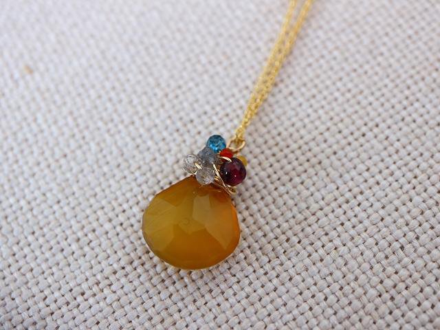 イエローカルセドニー＊秋色＊大粒＊マルチカラージェム＊14kgfネックレス＊no.370 | iichi ハンドメイド・クラフト作品・手仕事品の通販
