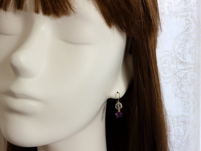 2月誕生石＊アメジスト＊星＊スター＊14kgfピアス＊no.376 | iichi 日々の暮らしを心地よくするハンドメイドやアンティークのマーケットプレイス