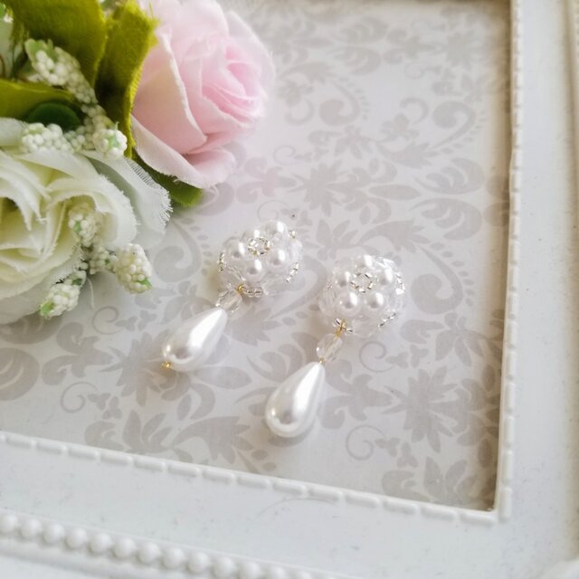 2way式 お花と雫のフォーマルピアス又はイヤリング | iichi ハンドメイド・クラフト作品・手仕事品の通販