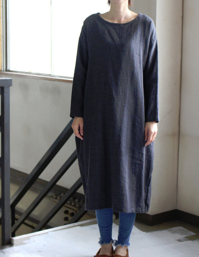 LINEN WOOLコクーンシルエットのワンピース 浜松手染め | iichi ハンドメイド・クラフト作品・手仕事品の通販