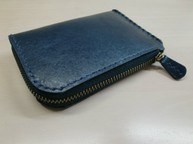 牛革・スリムタイプ・L字ファスナー・コインケース・ネイビー・0010 | iichi ハンドメイド・クラフト作品・手仕事品の通販