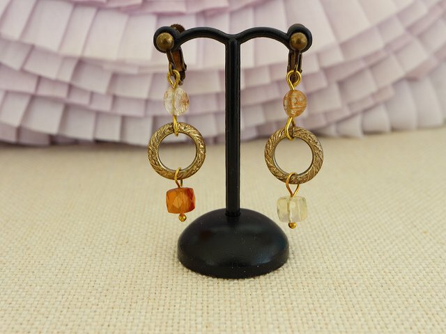 ヘソナイトガーネット＊真鍮リング＊ヴィンテージ＊フレンチスタイル＊14kgfピアス＊no.398 | iichi ハンドメイド・クラフト作品・手仕事品の通販