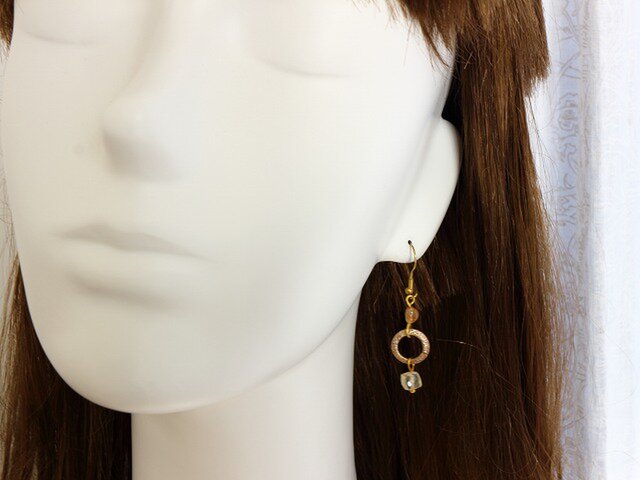 ヘソナイトガーネット＊真鍮リング＊ヴィンテージ＊フレンチスタイル＊14kgfピアス＊no.398 | iichi ハンドメイド・クラフト作品・手仕事品の通販