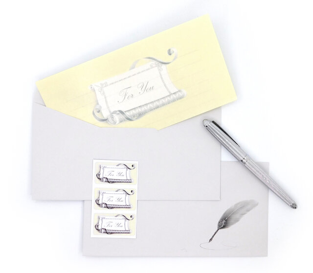レターセット イエローの巻物レターと羽ペン B5サイズ | iichi 上質なハンドメイド通販サイト