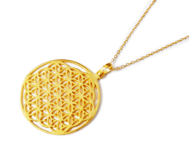 ★送料無料★[純金加工]宇宙のエネルギーが溢れる神聖幾何学・Flower of Life・ヒーリングネックレス ・直径32mm | iichi ハンドメイド・クラフト作品・手仕事品の通販