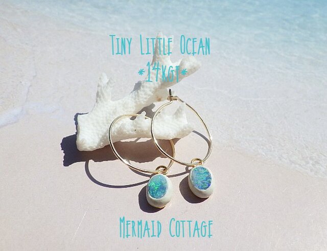 *14kgf*Tiny Little Ocean プレシャスオパールの14Kgfフープピアス＊オーバル＊ | iichi ハンドメイド・クラフト作品・手仕事品の通販