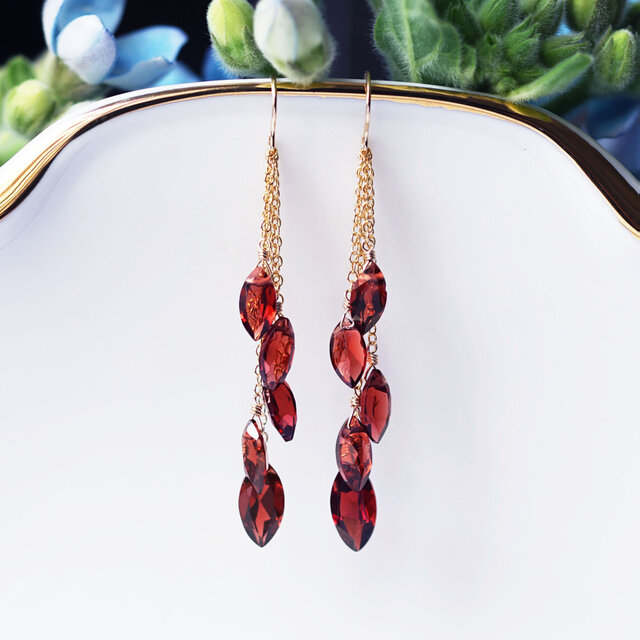 マーキスカットガーネットのフリンジピアス ～Marlene | iichi ハンドメイド・クラフト作品・手仕事品の通販