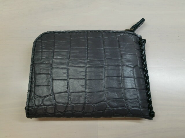 牛革・L字ファスナーショートウォレット・型押しクロコ・0482 | iichi ハンドメイド・クラフト作品・手仕事品の通販
