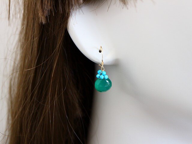 再再再販＊新緑＊グリーン＊カルセドニー＊ターコイズ＊14kgfピアス＊no.428 | iichi ハンドメイド・クラフト作品・手仕事品の通販