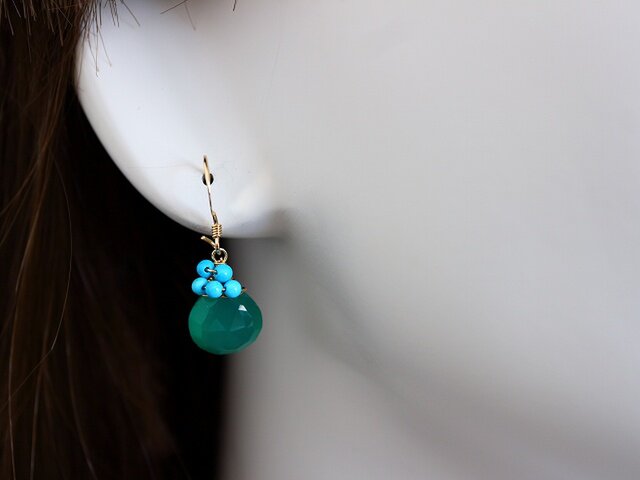再再再販＊新緑＊グリーン＊カルセドニー＊ターコイズ＊14kgfピアス＊no.428 | iichi ハンドメイド・クラフト作品・手仕事品の通販