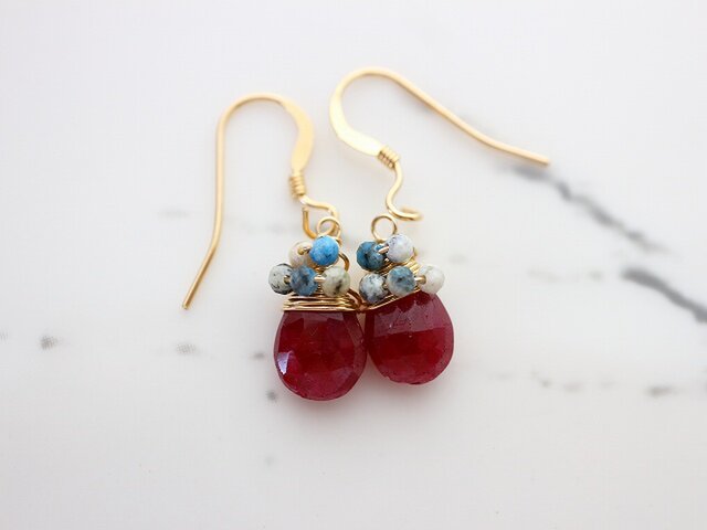 7月誕生石＊ルビー＊K2アズライトー＊14kgfピアス＊no.441 | iichi ハンドメイド・クラフト作品・手仕事品の通販