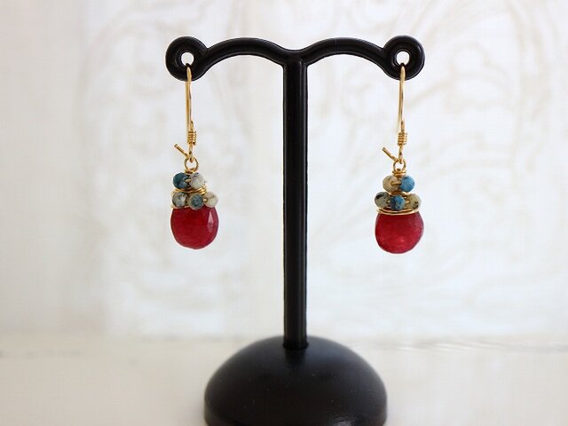 7月誕生石＊ルビー＊K2アズライトー＊14kgfピアス＊no.441 | iichi ハンドメイド・クラフト作品・手仕事品の通販