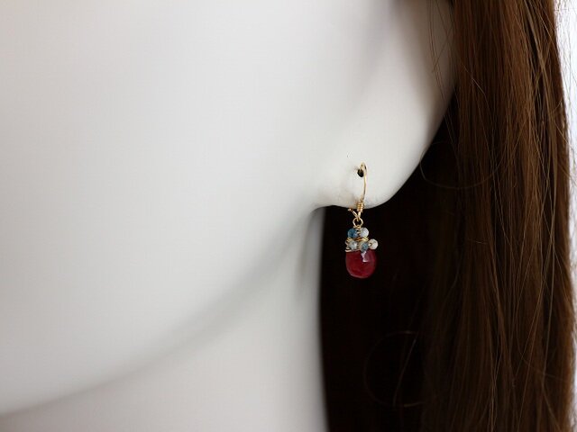 7月誕生石＊ルビー＊K2アズライトー＊14kgfピアス＊no.441 | iichi ハンドメイド・クラフト作品・手仕事品の通販