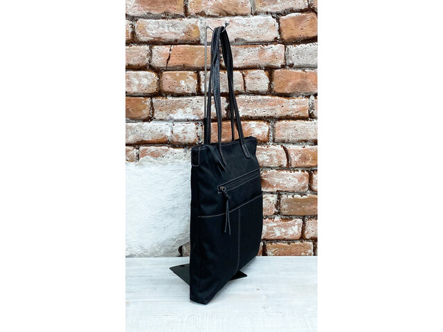 New♪ 7ポケット！超軽量ナイロン+牛革ハンドル A4 トート サブバッグ BLACK | iichi ハンドメイド・クラフト作品・手仕事品の通販