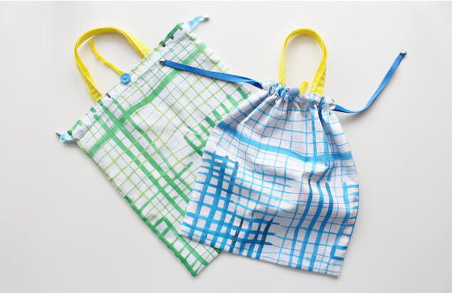 ゆるチェックの巾着袋 BLUE | iichi ハンドメイド・クラフト作品・手仕事品の通販
